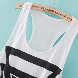 * Ship* Geometry Triangle Pinted Round Neck Loose Tank Top Sleeveless ...