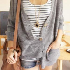 Oversized Boyfriend Knit Woolen Cardigan Loose Fit - Grey on Luulla