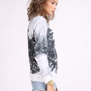 Women Long Sleeves Snow Forest Print Sweatshirt Sweater Jumper Hoodie ...
