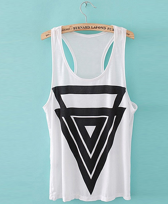 * Ship* Geometry Triangle Pinted Round Neck Loose Tank Top Sleeveless ...