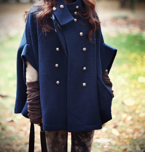 * Ship* Navy Woolen Cape Coat - Sv006355 on Luulla