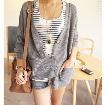 Oversized Boyfriend Knit Woolen Cardigan Loose Fit - Grey on Luulla