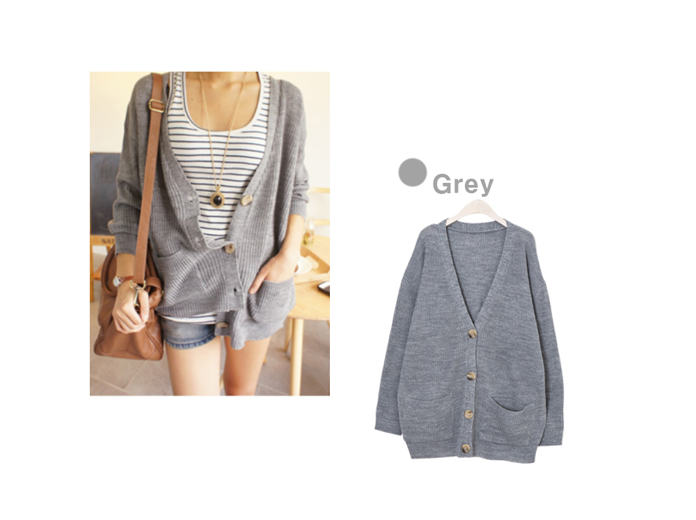 Oversized Boyfriend Knit Woolen Cardigan Loose Fit - Grey on Luulla