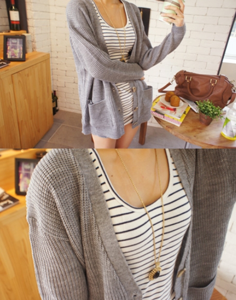 Oversized Boyfriend Knit Woolen Cardigan Loose Fit - Grey on Luulla