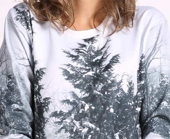 Women Long Sleeves Snow Forest Print Sweatshirt Sweater Jumper Hoodie ...