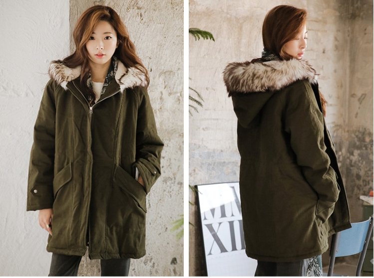 Made In Korea Khaki Long Parka Coat - Safari - Faux Fur Lining Hood ...