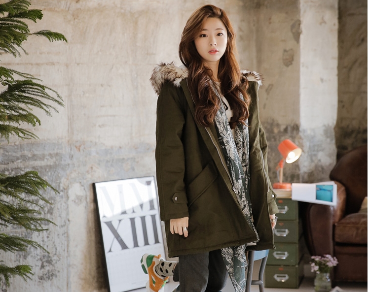 Made In Korea Khaki Long Parka Coat - Safari - Faux Fur Lining Hood ...