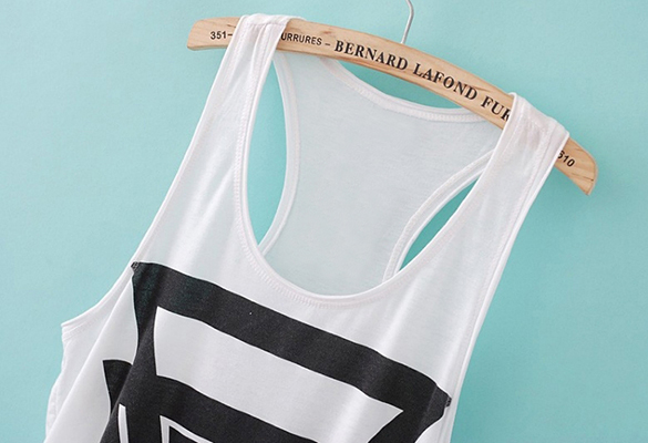 * Ship* Geometry Triangle Pinted Round Neck Loose Tank Top Sleeveless ...