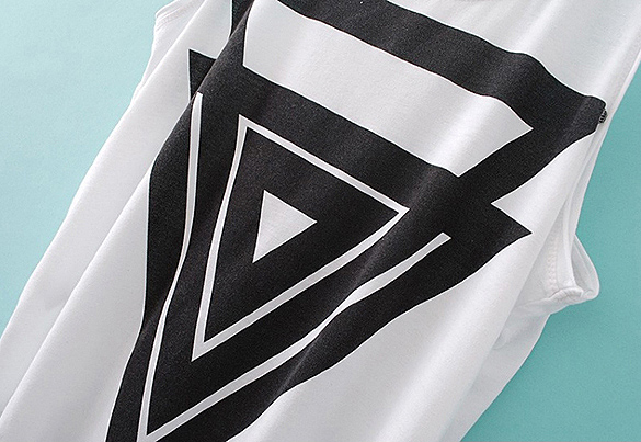 * Ship* Geometry Triangle Pinted Round Neck Loose Tank Top Sleeveless ...
