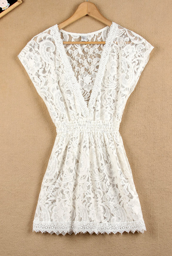 * Ship* Deep V Neck Lace Tunic Mini Dress on Luulla