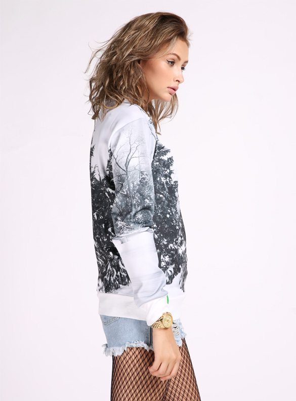 Women Long Sleeves Snow Forest Print Sweatshirt Sweater Jumper Hoodie ...